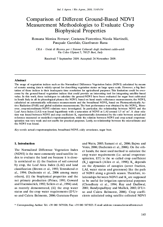 (PDF) Comparison of Different Ground-Based NDVI Measurement Methodologies to Evaluate Crop ...