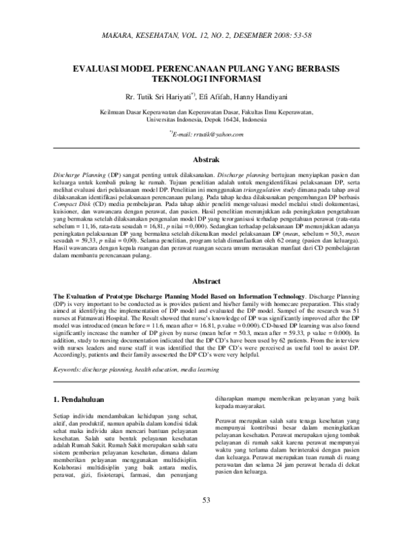 (PDF) The Evaluation of Prototype Discharge Planning Model Based on Information Technology