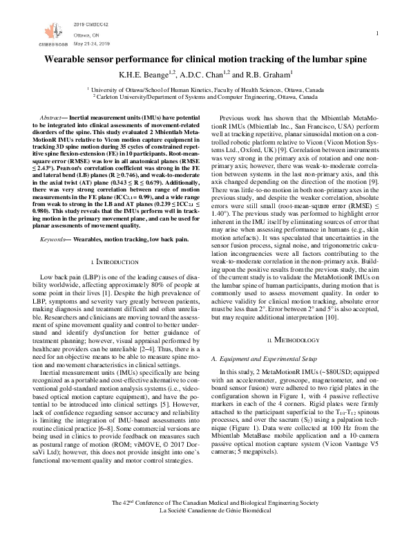 (PDF) Wearable sensor performance for clinical motion tracking of the ...