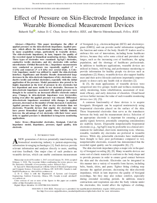 (PDF) Effect of Pressure on Skin-Electrode Impedance in Wearable ...