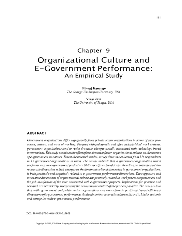 (PDF) Organizational Culture and E-Government Performance