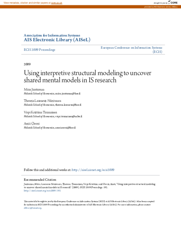 (PDF) Using interpretive structural modeling to uncover shared mental models in IS research