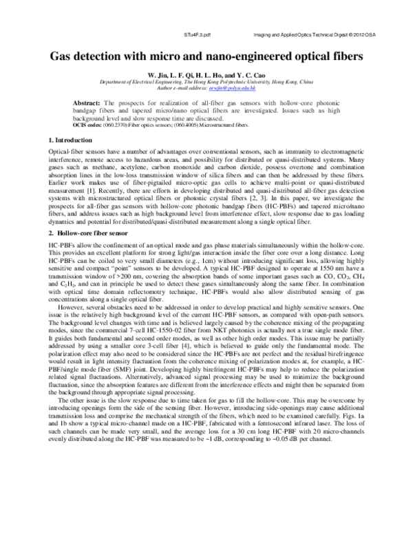 (PDF) Gas detection with micro- and nano-engineered optical fibers