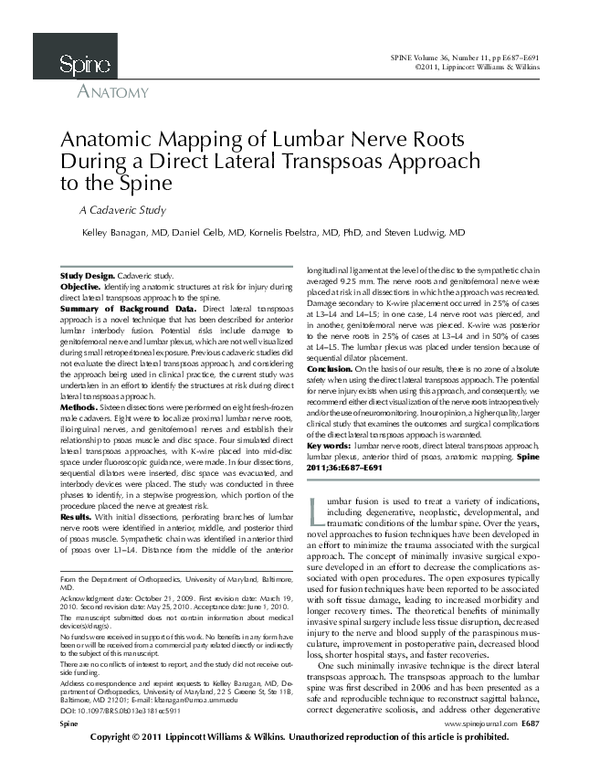 (PDF) Anatomic Mapping of Lumbar Nerve Roots During a Direct Lateral ...