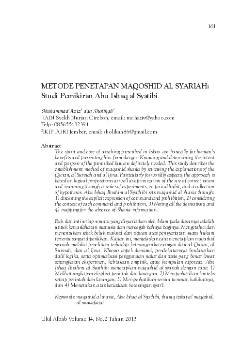 (PDF) METODE PENETAPAN MAQOSHID AL SYARI'AH: Studi Pemikiran Abu Ishaq ...