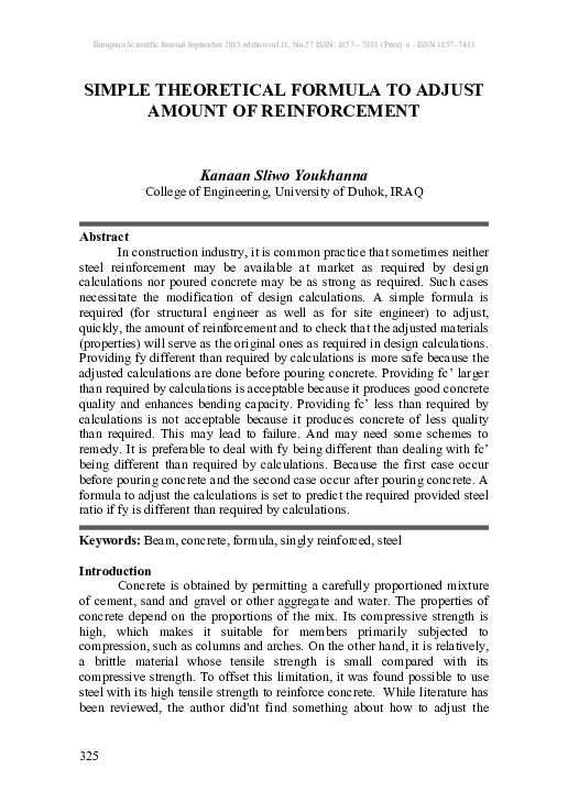 (PDF) Simple Theoretical Formula to Adjust Amount of Reinforcement