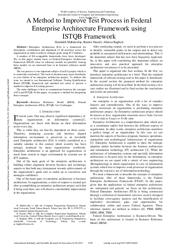 (PDF) A Method To Improve Test Process In Federal Enterprise ...