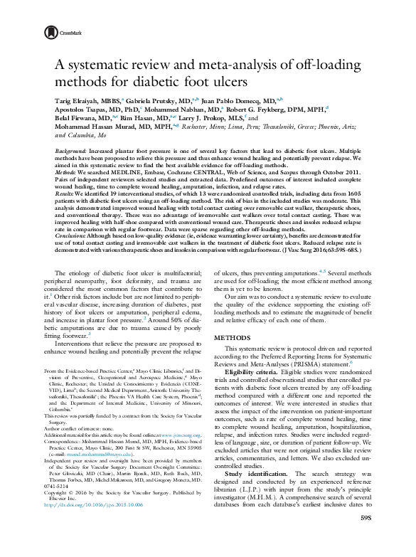 (PDF) A systematic review and meta-analysis of off-loading methods for ...