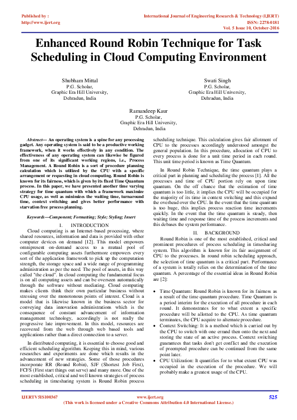 (PDF) Enhanced Round Robin Technique for Task Scheduling in Cloud Computing Environment
