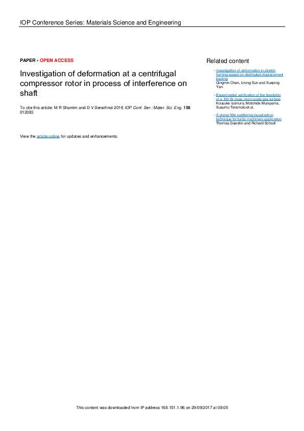 (PDF) Investigation of deformation at a centrifugal compressor rotor in ...