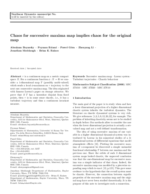 (PDF) Chaos in Maps: Successive Maxima Implications