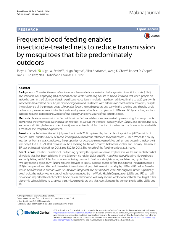 (PDF) Frequent blood feeding enables insecticide-treated nets to reduce ...