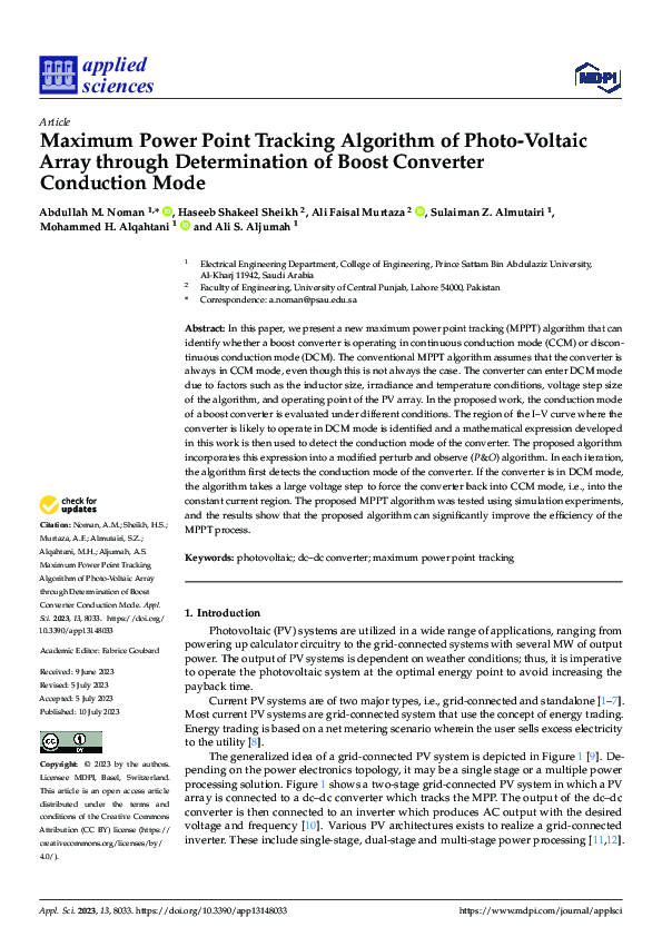 (PDF) Maximum Power Point Tracking Algorithm of Photo-Voltaic Array through Determination of ...