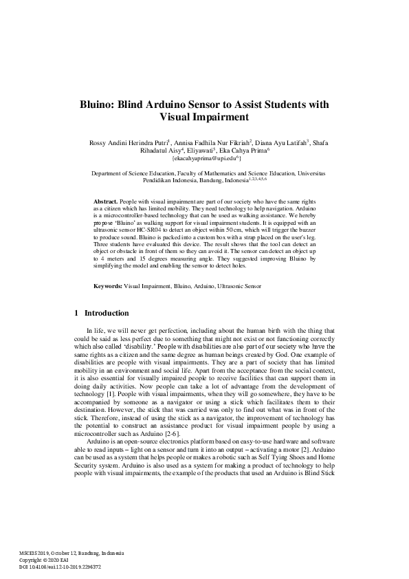 (PDF) Bluino: Blind Arduino Sensor to Assist Students with Visual Impairment
