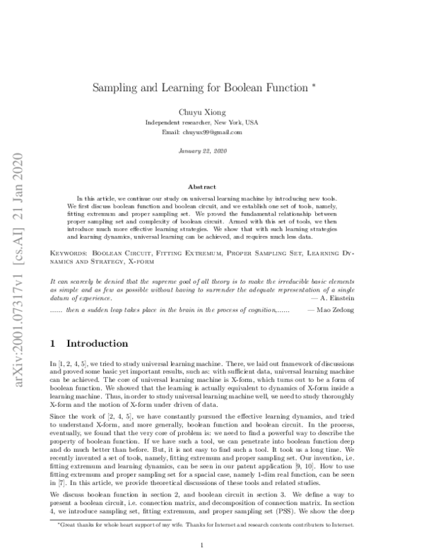 (PDF) Sampling and Learning for Boolean Function | Chuyu Xiong - Academia.edu