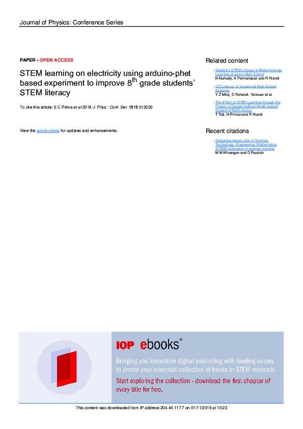 (PDF) STEM learning on electricity using arduino-phet based experiment to improve 8 th grade ...