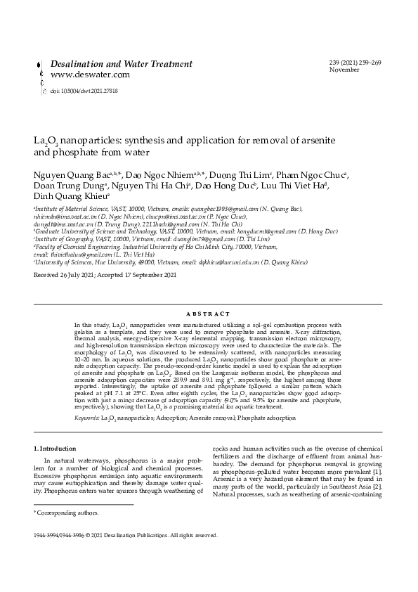 (PDF) La2O3 nanoparticles: synthesis and application for removal of ...