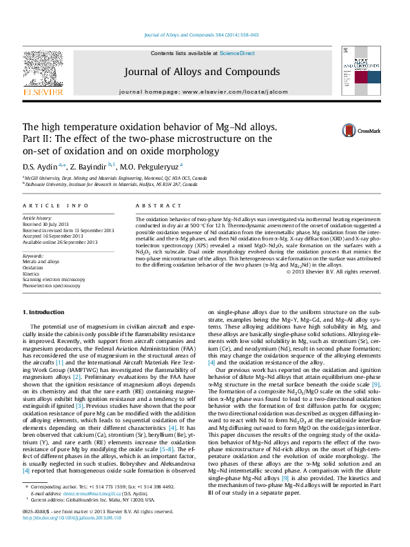 (PDF) The high temperature oxidation behavior of Mg–Nd alloys. Part II: The effect of the two ...