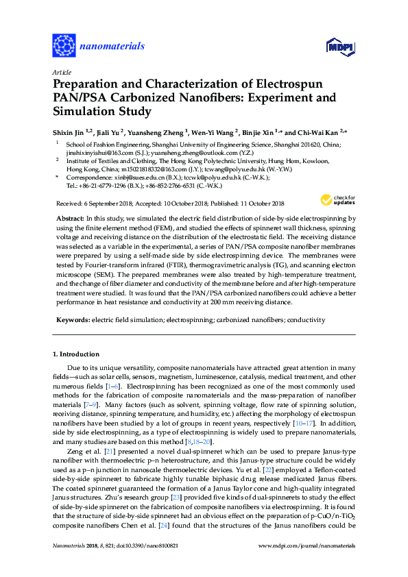 (PDF) Preparation and Characterization of Electrospun PAN/PSA Carbonized Nanofibers: Experiment ...