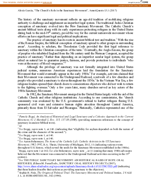 (PDF) The Church’s Role in the Sanctuary Movement