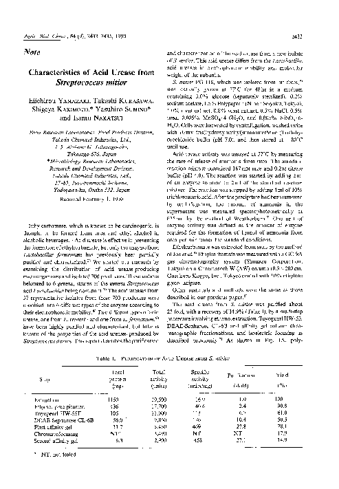 (PDF) Characteristics of acid urease from Streptococcus mitior