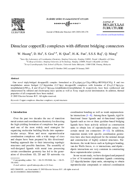 (PDF) Dinuclear copper(II) complexes with different bridging connectors