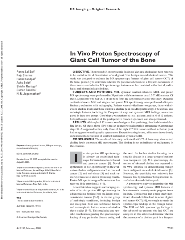 (PDF) In Vivo Proton Spectroscopy of Giant Cell Tumor of the Bone
