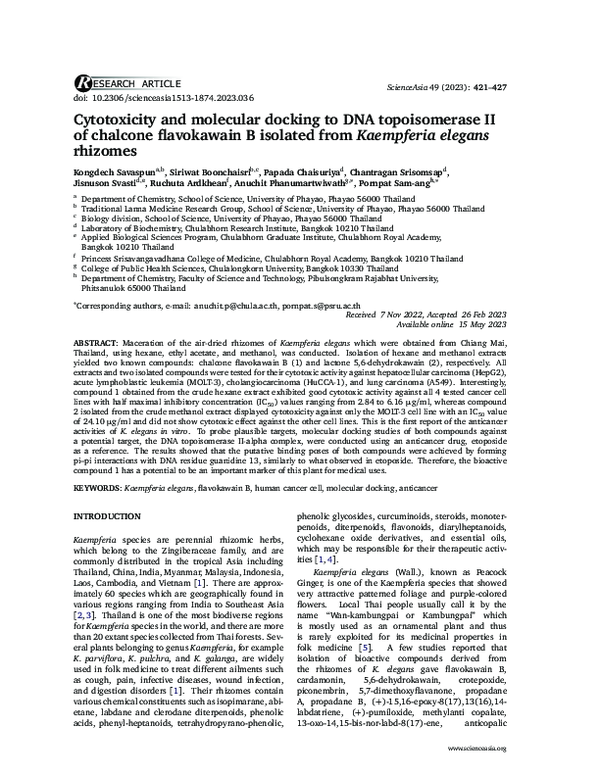 (PDF) Cytotoxicity and molecular docking to DNA topoisomerase II of chalcone flavokawain B ...