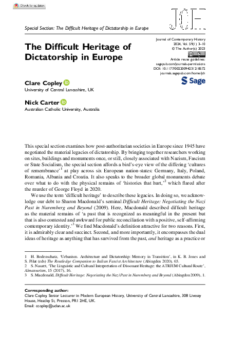 (PDF) The Difficult Heritage of Dictatorship in Europe