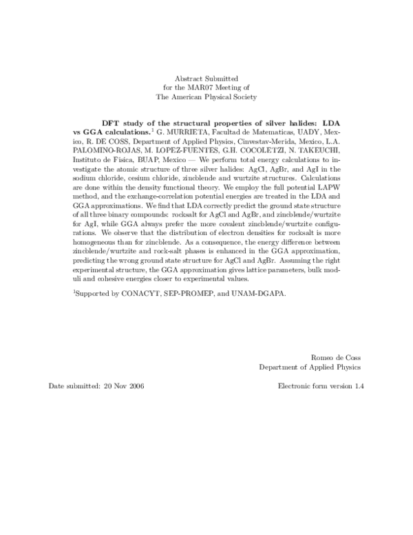 (PDF) DFT study of the structural properties of silver halides: LDA vs ...