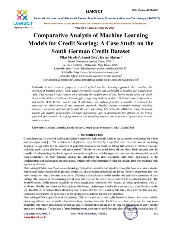 (PDF) Comparative Analysis of Machine Learning Models for Credit ...