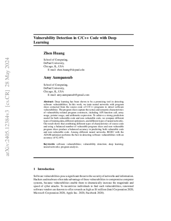 (PDF) Vulnerability Detection in C/C++ Code with Deep Learning