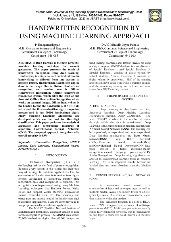 (PDF) Handwritten Recognition by Using Machine Learning Approach