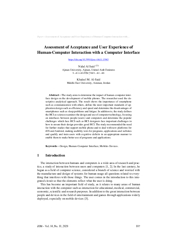 (PDF) Assessment of Acceptance and User Experience of Human-Computer Interaction with a Computer ...