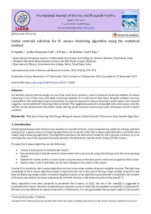 Pdf Initial Centroid Selection For K Means Clustering Algorithm Using The Statistical Method