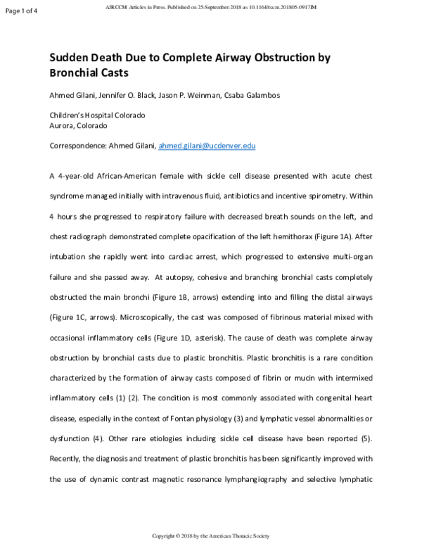 (PDF) Sudden Death Due to Complete Airway Obstruction by Bronchial Casts