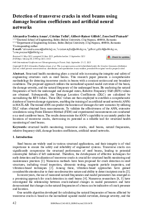 (PDF) Detection of transverse cracks in steel beams using damage location coefficients and ...
