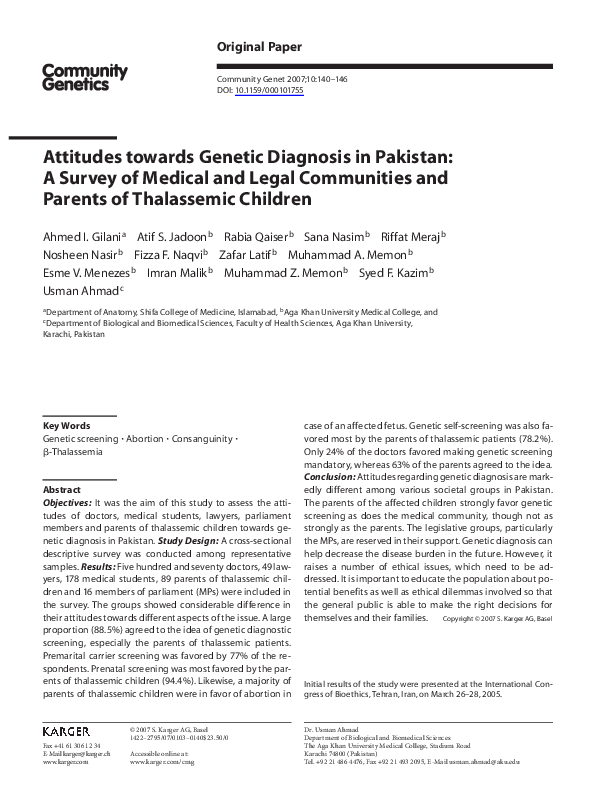 (PDF) Attitudes towards genetic diagnosis in Pakistan: a survey of ...
