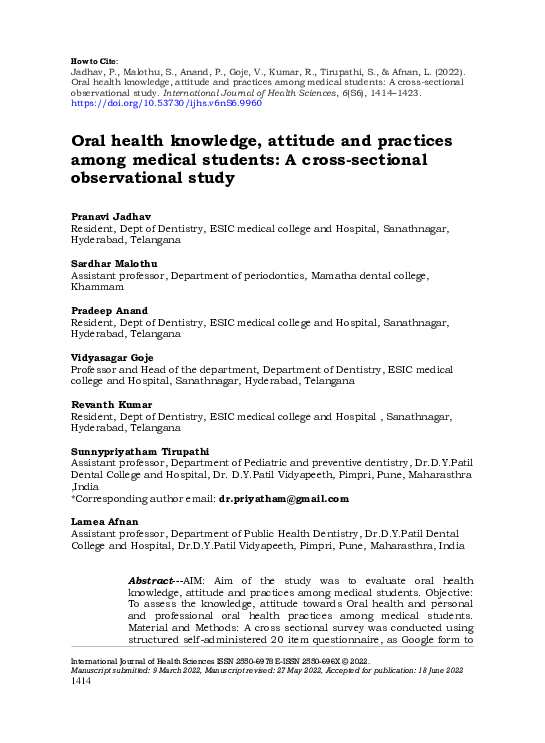 (PDF) Oral health knowledge, attitude and practices among medical students