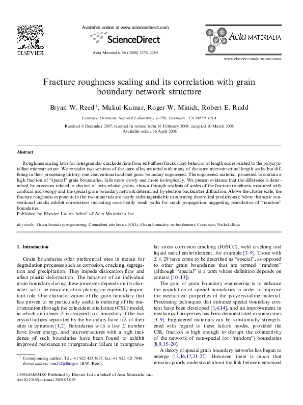 (PDF) Fracture roughness scaling and its correlation with grain boundary network structure