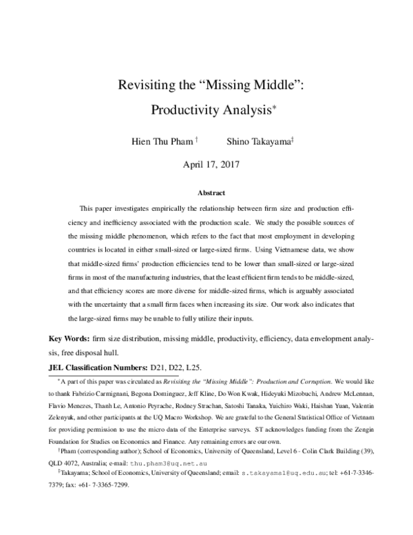 (PDF) Revisiting the “Missing Middle”: Productivity Analysis∗