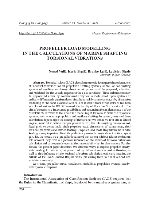 (PDF) Propeller Load Modelling In The Calculations Of Marine Shafting ...
