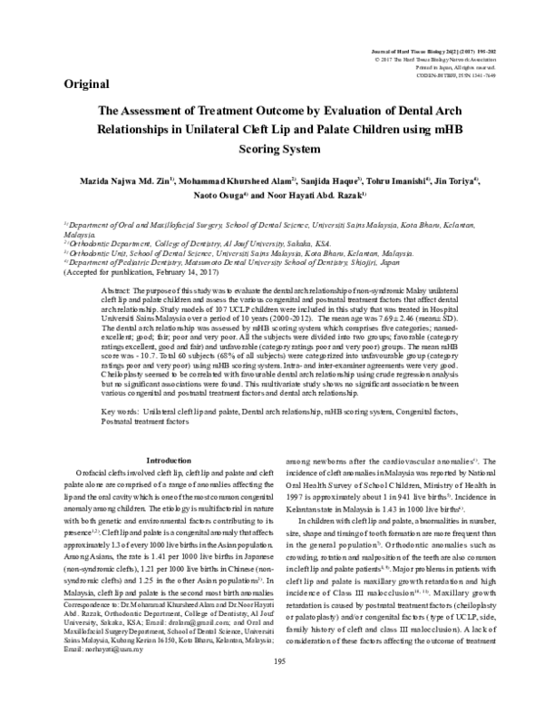 (PDF) The Assessment of Treatment Outcome by Evaluation of Dental Arch Relationships in ...