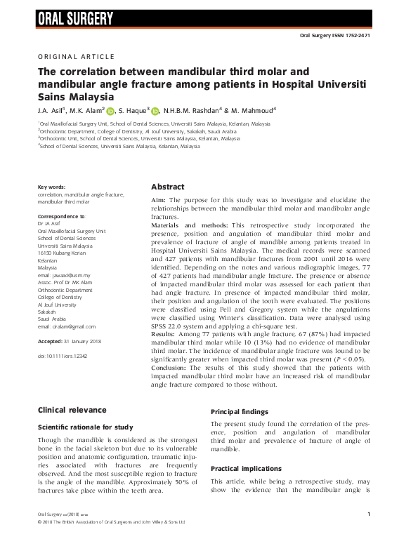 (PDF) The correlation between mandibular third molar and mandibular angle fracture among ...