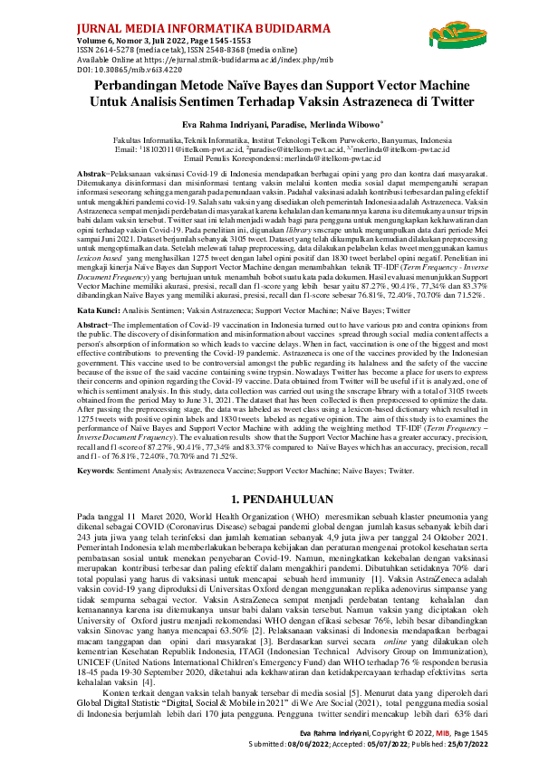(PDF) Perbandingan Metode Naïve Bayes dan Support Vector Machine Untuk Analisis Sentimen ...
