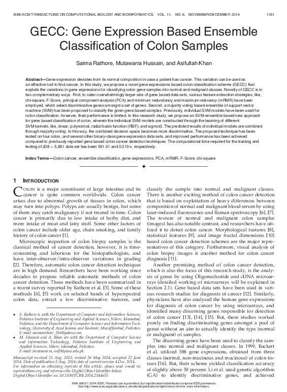 (PDF) GECC: Gene Expression Based Ensemble Classification of Colon Samples