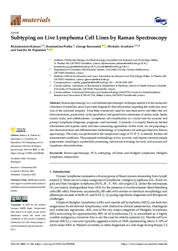 (PDF) Subtyping on Live Lymphoma Cell Lines by Raman Spectroscopy