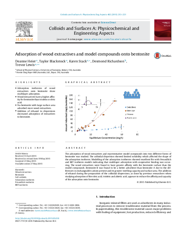 (PDF) Adsorption of wood extractives and model compounds onto bentonite