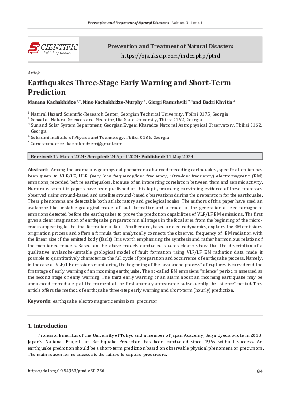 (PDF) Earthquakes Three-Stage Early Warning and Short-Term Prediction