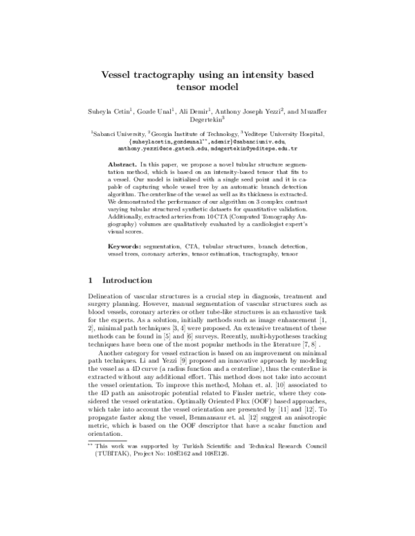 (PDF) Vessel tractography using an intensity based tensor model